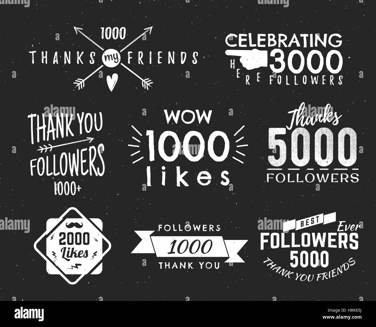 Set of vintage Thank you badges. Social media Followers labels and ...