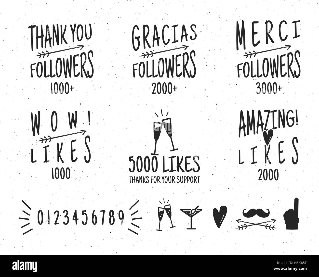 Set of vintage Thanks badges. Social media Followers labels and likes ...