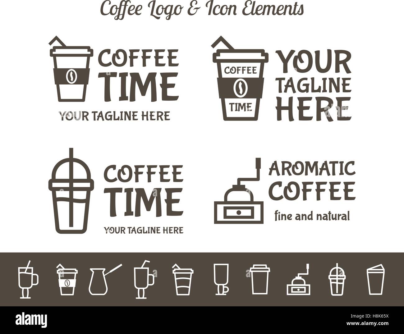 Set of Vector Coffee Elements and Coffee line icons Accessories ...