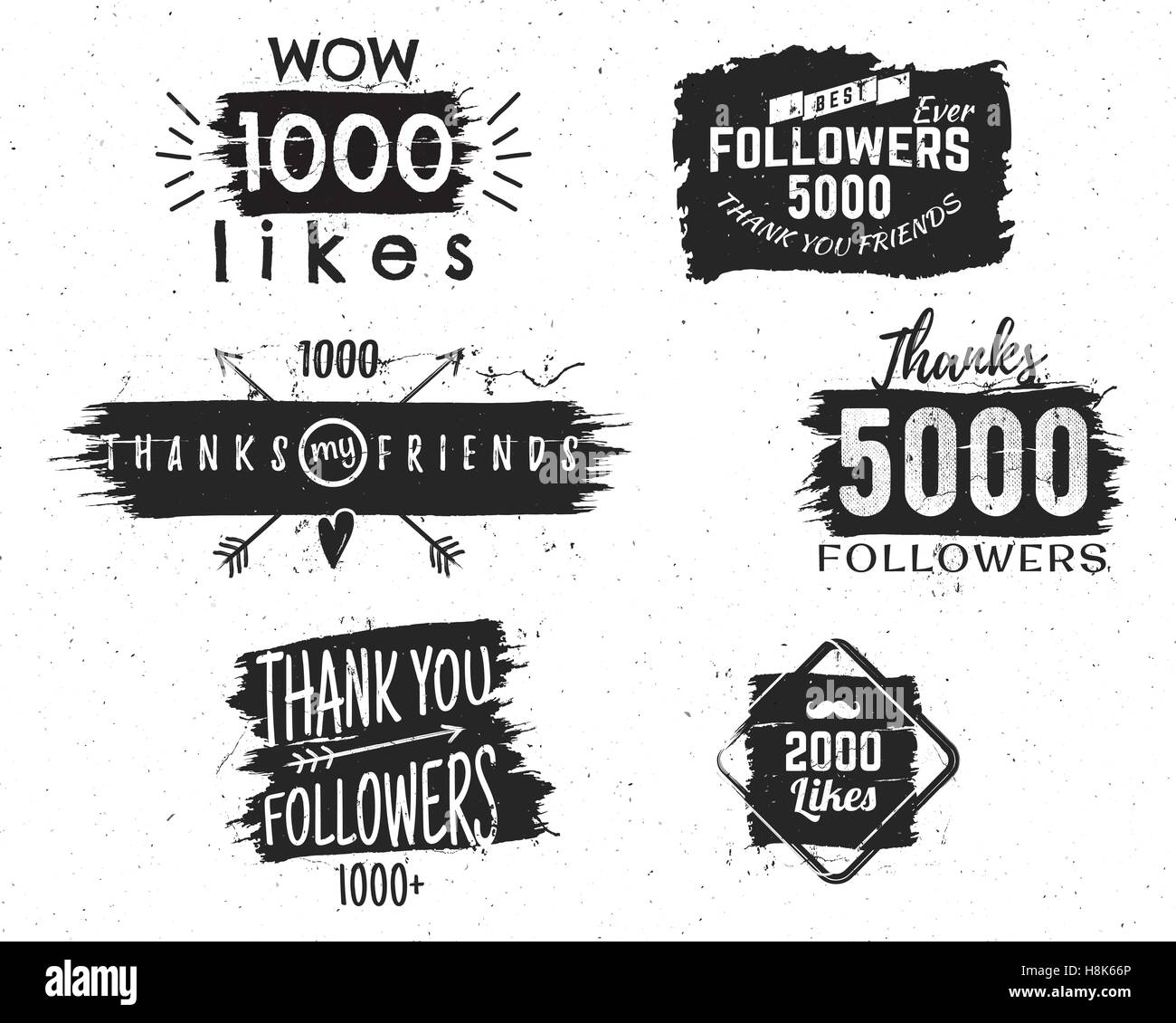 Set of vintage Thank you badges. Social media Followers labels and ...