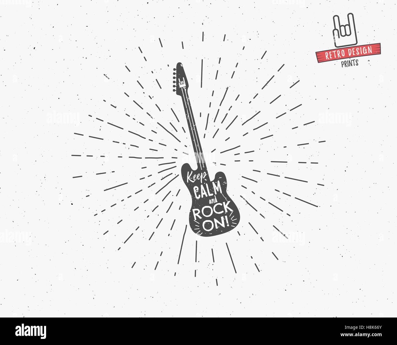 Vector vintage guitar label with sunburst, typography elements, text ...