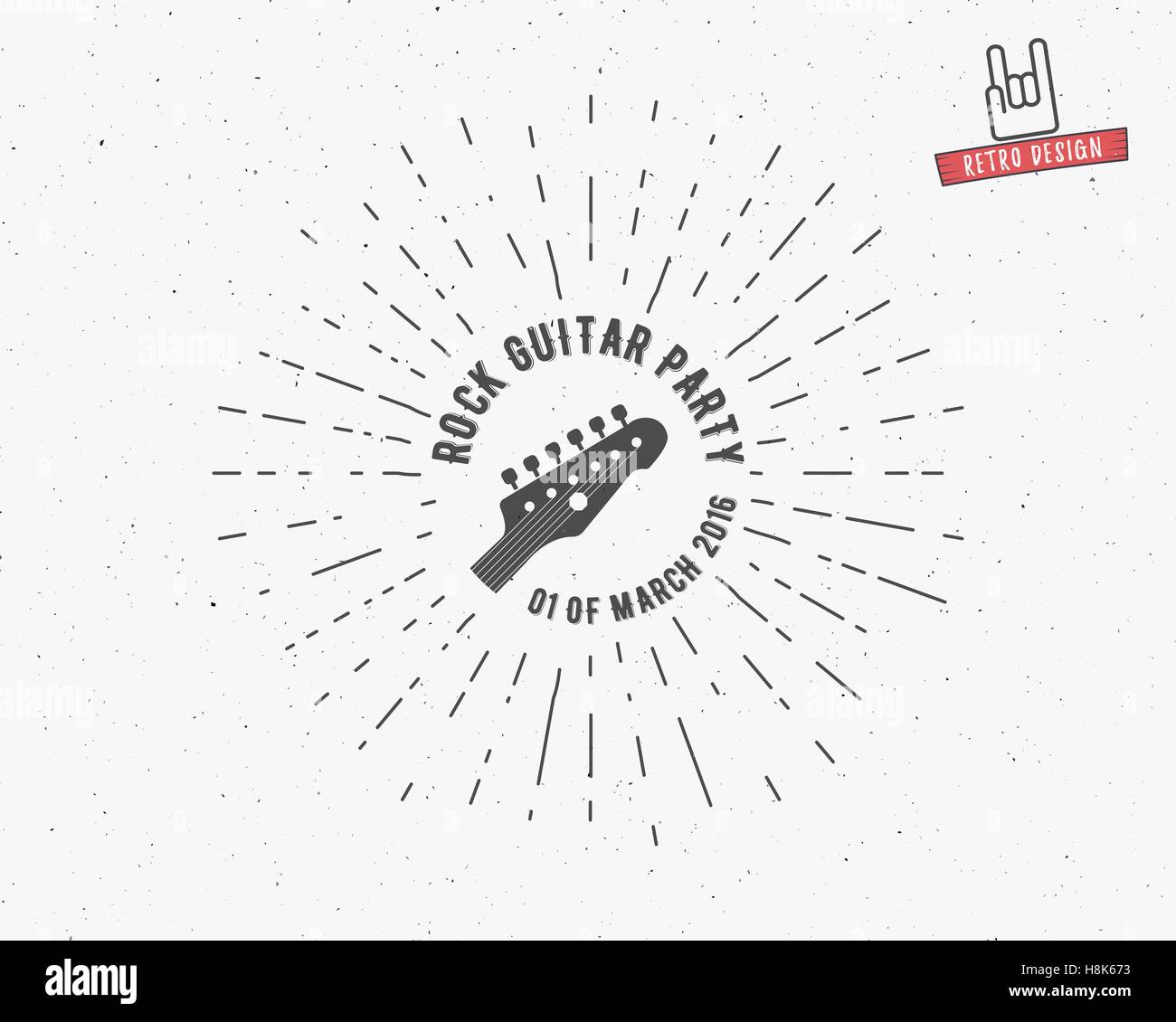 Vector vintage guitar label with sunburst, typography elements, text ...