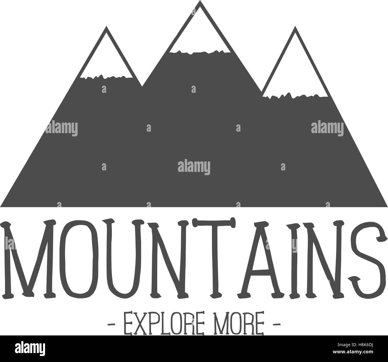 Hand drawn mountain badge. Wilderness old style typography label ...