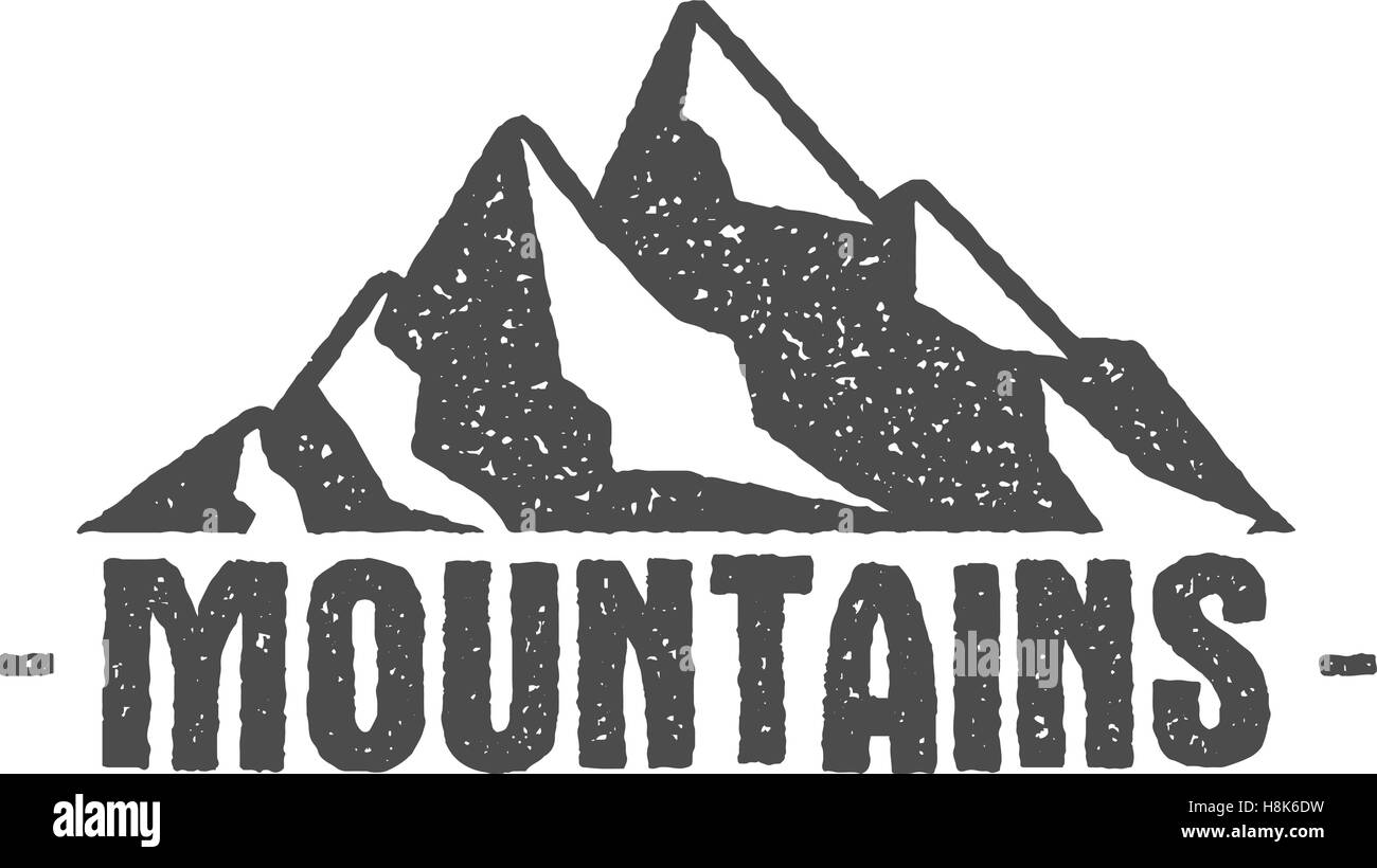 Hand drawn mountain badge Wilderness old style typography label ...