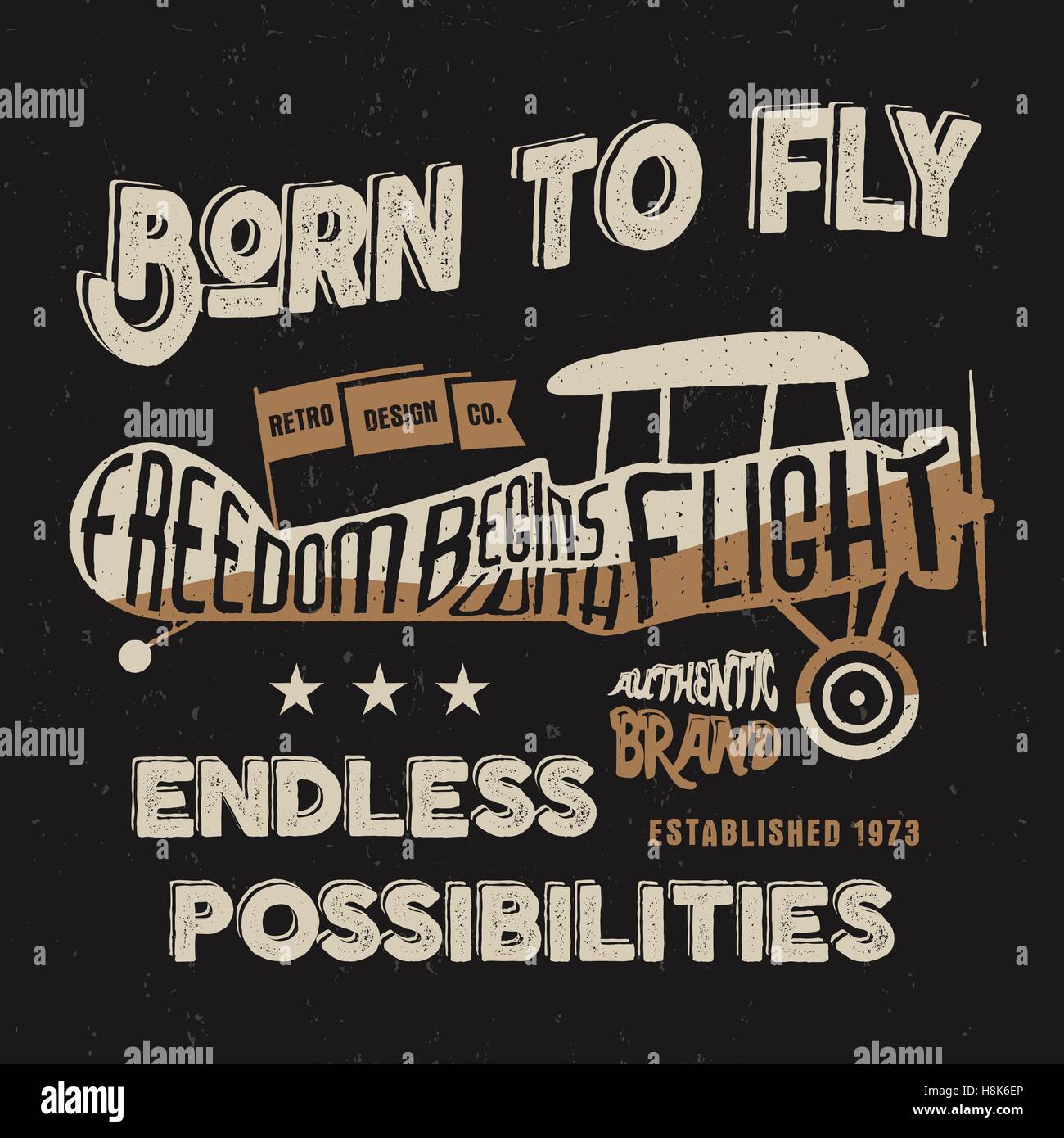 Vintage airplane lettering for printing. Vector old school aircraft ...