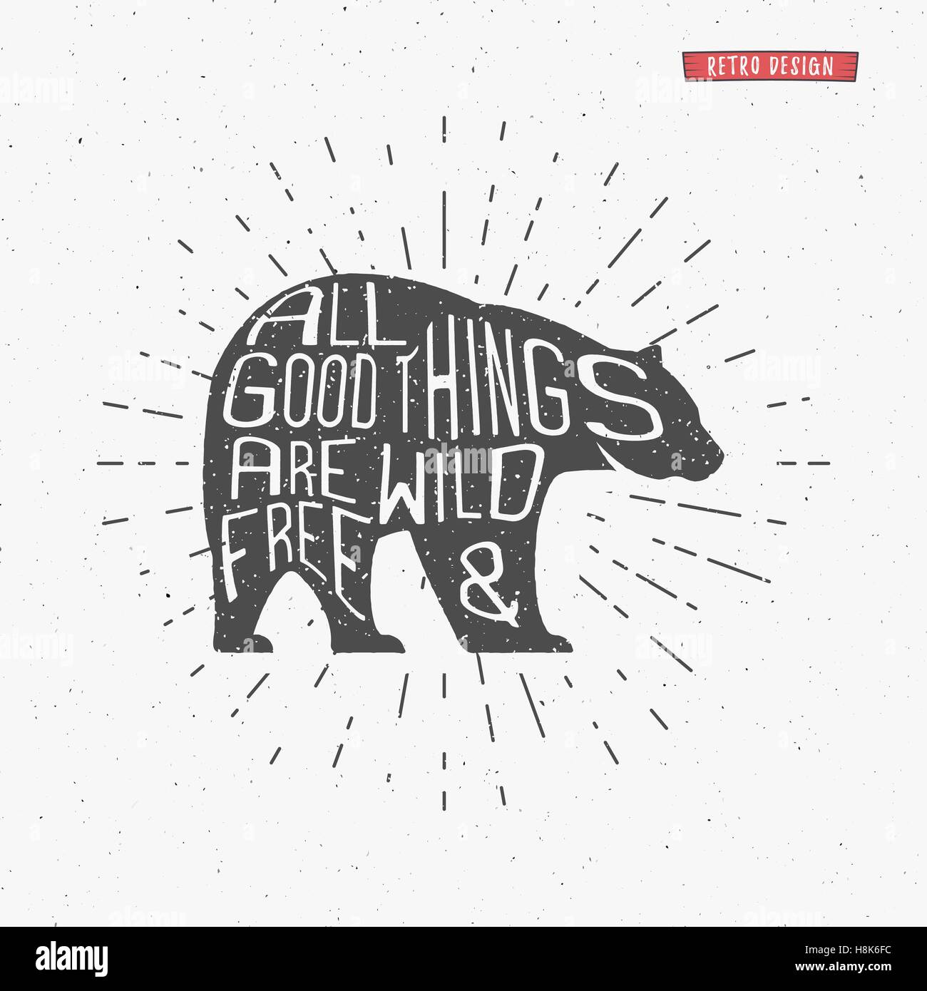 Vintage bear with hand drawn lettering slogan. Retro monochrome animal ...
