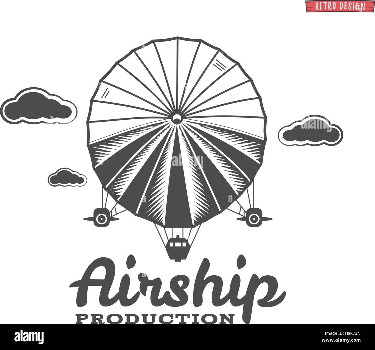 Vintage airship logo. Retro Dirigible balloon grunge template. Badge ...