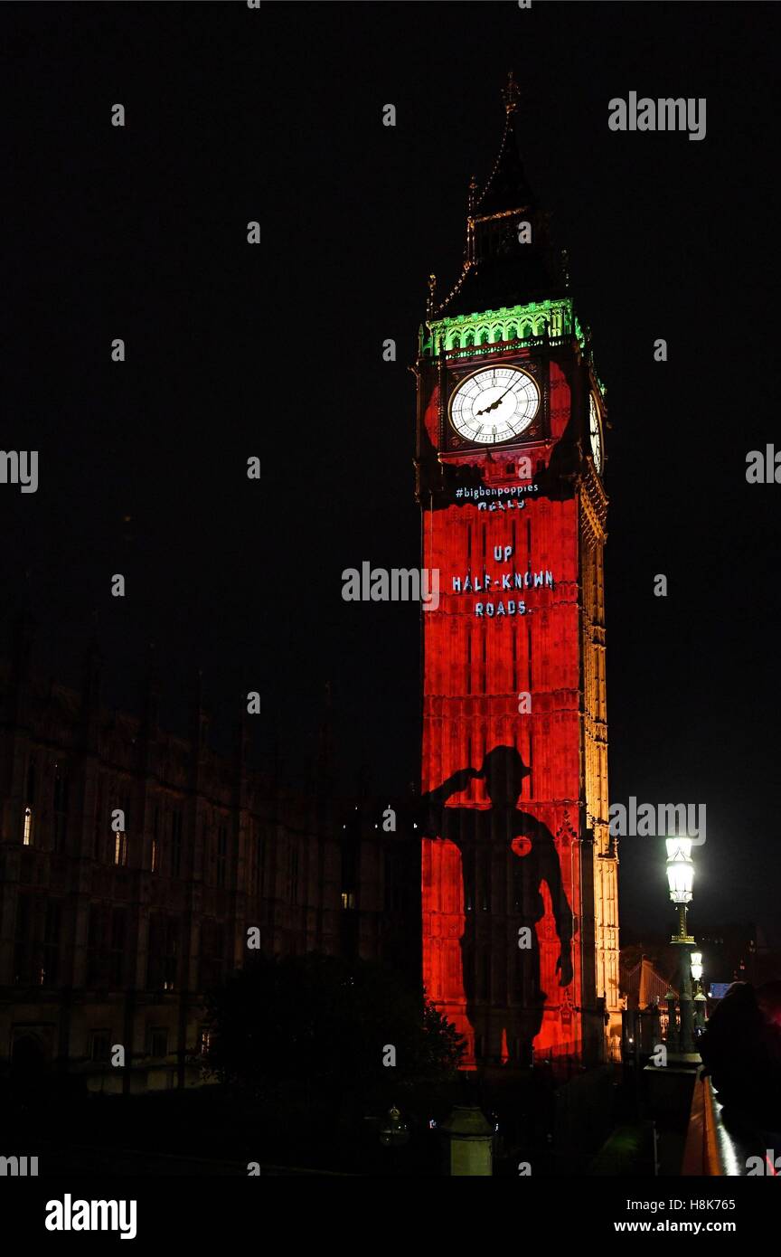 War poem 'The Send Off' by Wilfred Owen is projected onto Elizabeth ...