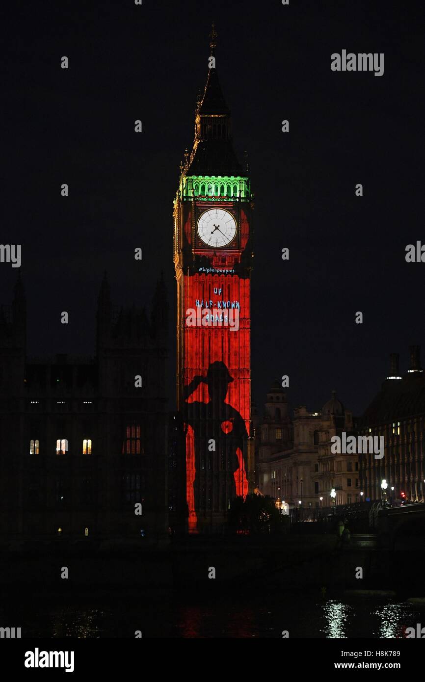 War poem 'The Send Off' by Wilfred Owen is projected onto Elizabeth ...
