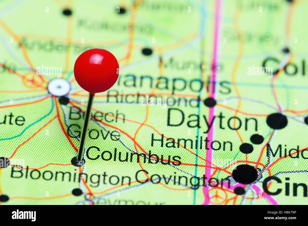 Columbus pinned on a map of Indiana, USA Stock Photo - Alamy