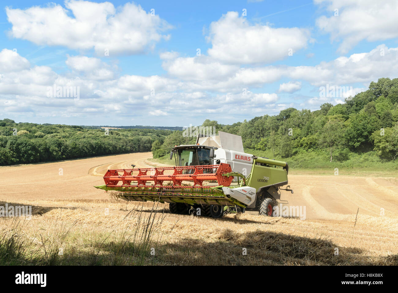 A Claas 750 Lexion Combine Harvester working the fields in Kent Stock ...