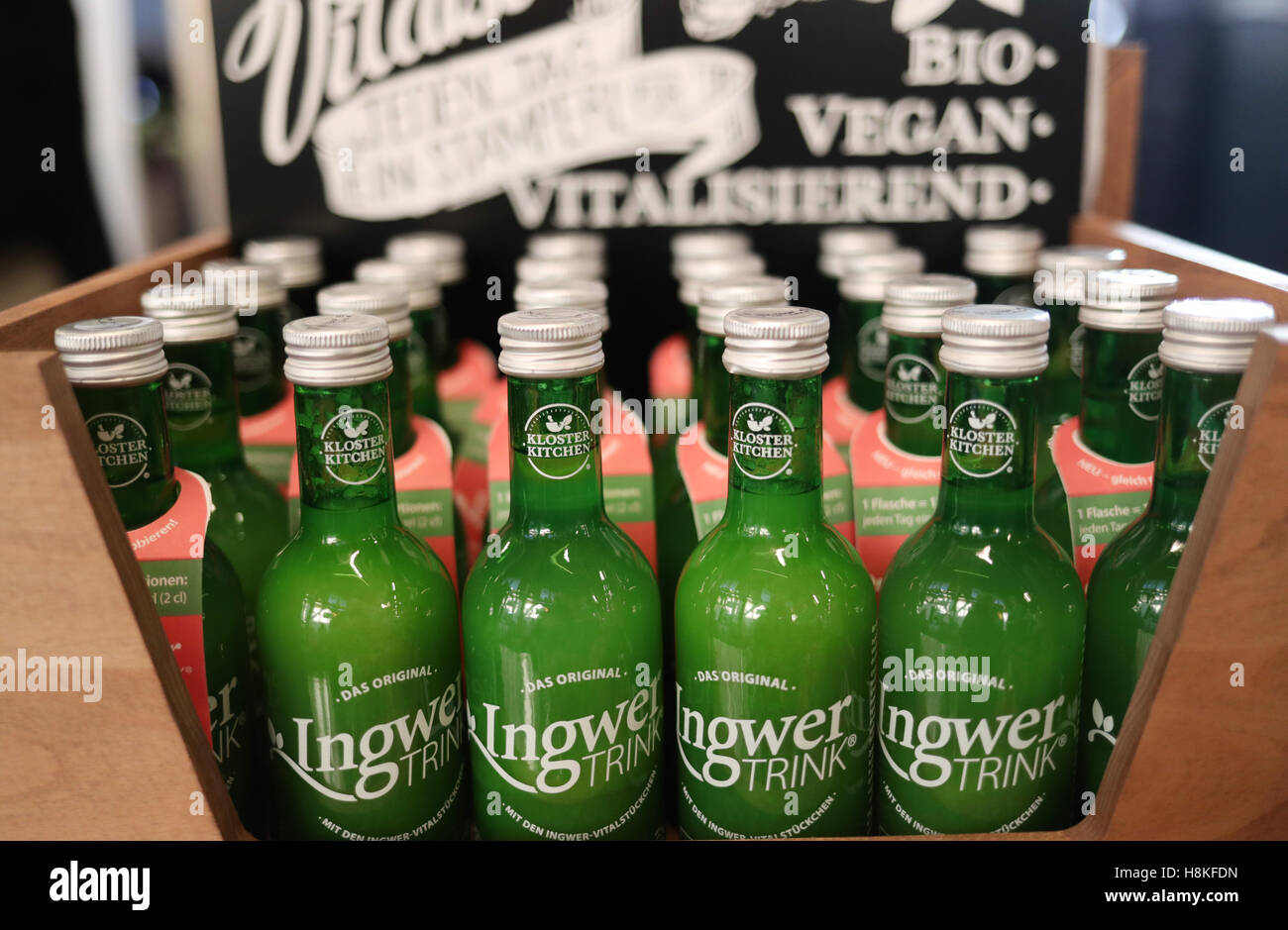 "Ingwer Trink", a ginger lemonade is offered at a stand at the eat ...