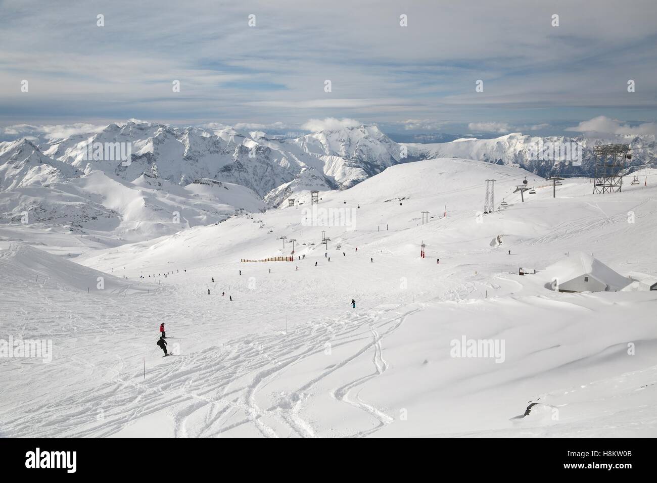 Skiing slopes, majestic Alpine landscape Stock Photo - Alamy