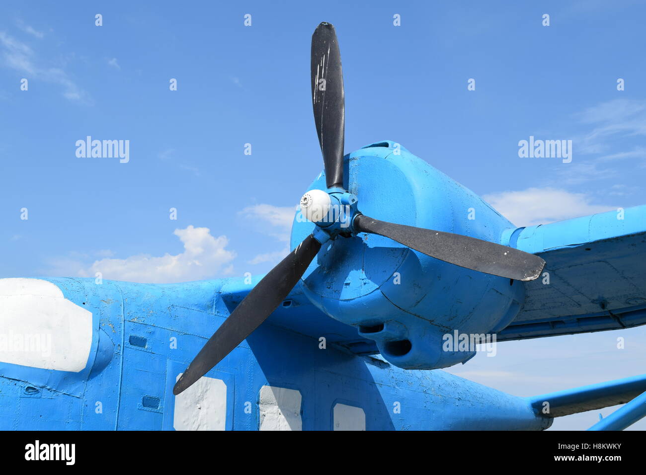 Blue rotary-wing aircraft on the hill. Open-air museum Stock Photo - Alamy