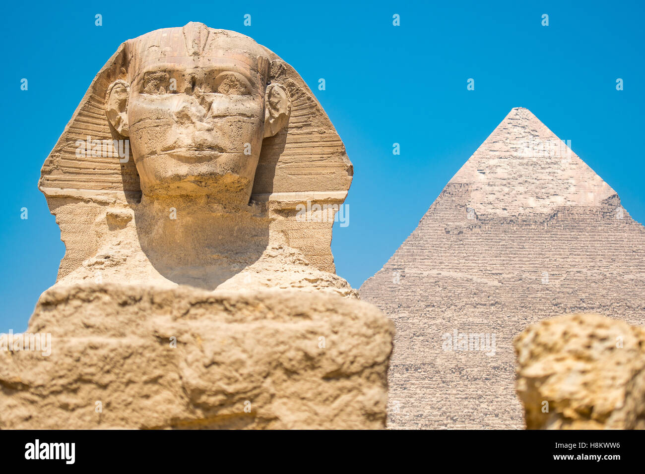 Cairo, Egypt the Great Sphinx of Giza standing tall with the Great ...