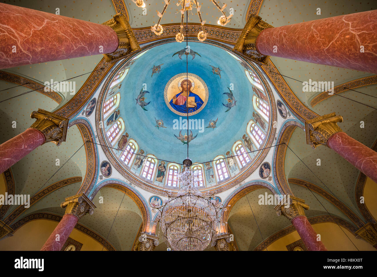 Cairo, Egypt. Christ painted on the interior ceiling of the Monastery ...