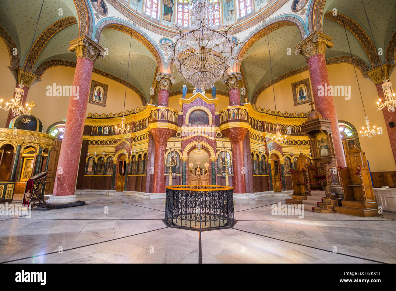 Cairo, Egypt. Ornate interior of the rebuilt Monastery of St George in ...