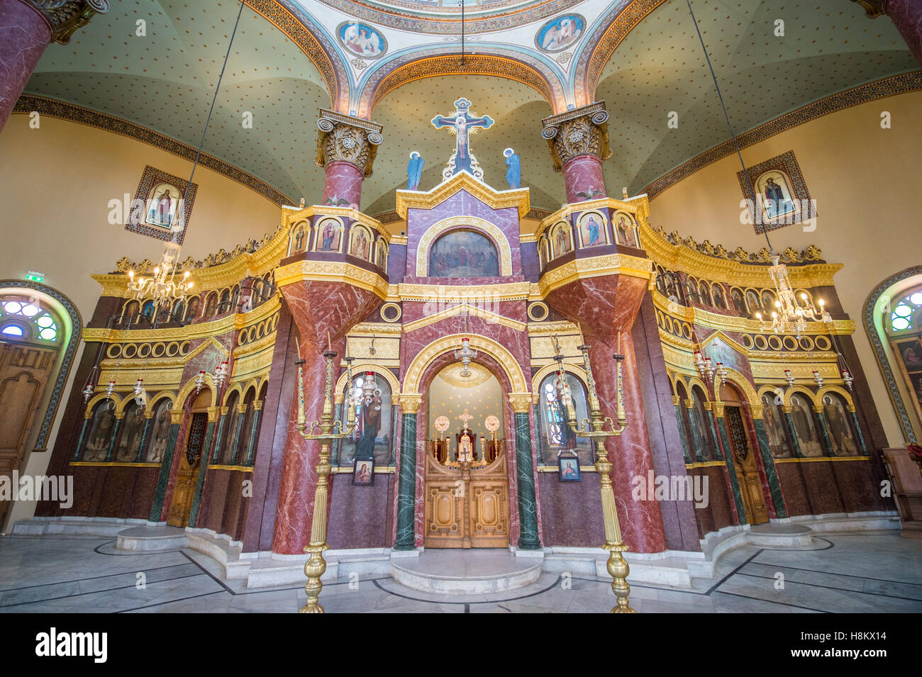 Cairo, Egypt. Ornate interior of the rebuilt Monastery of St George in ...