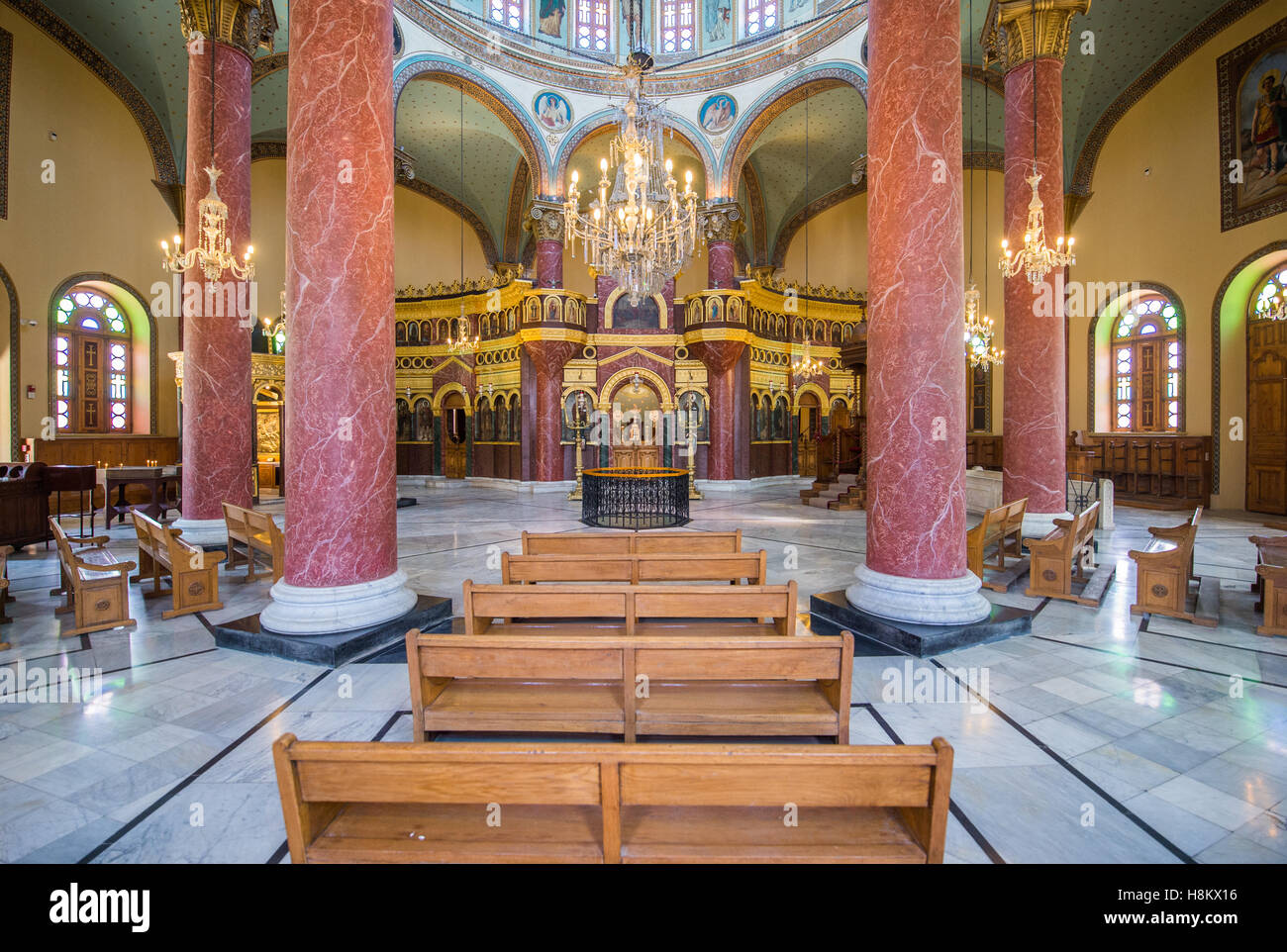 Cairo, Egypt. Ornate interior of the rebuilt Monastery of St George in ...