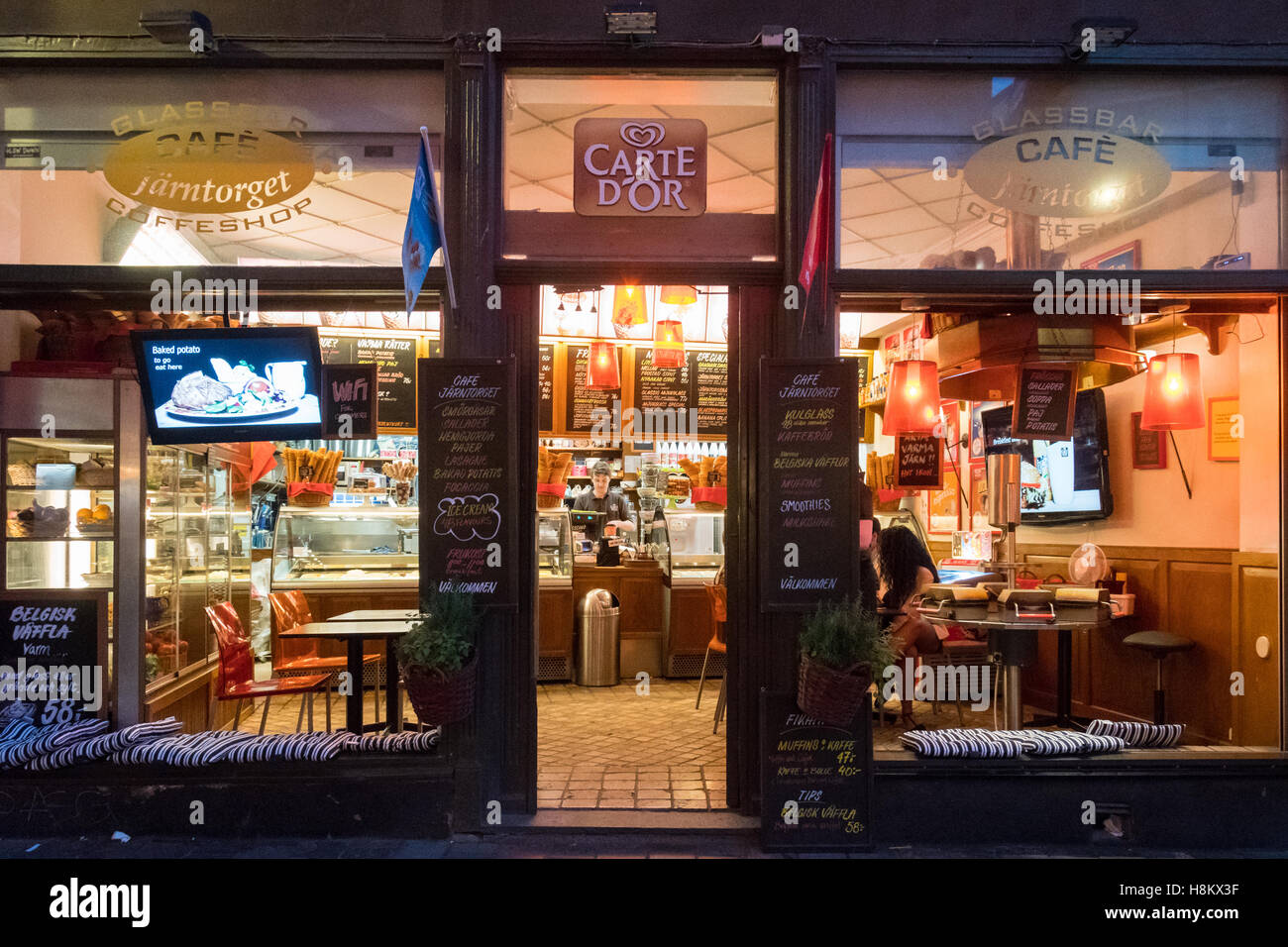 Stockholm, Sweden - A cafe on a side street in Gamla Stan, otherwise ...