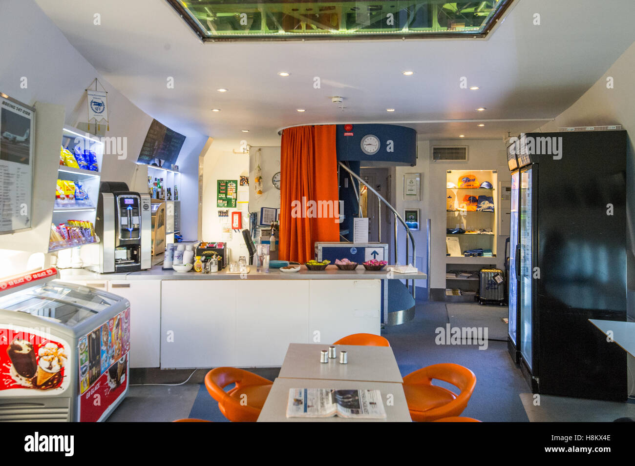 Stockholm, Arlanda, Sweden - The cafe area inside the Jumbo Stay ...