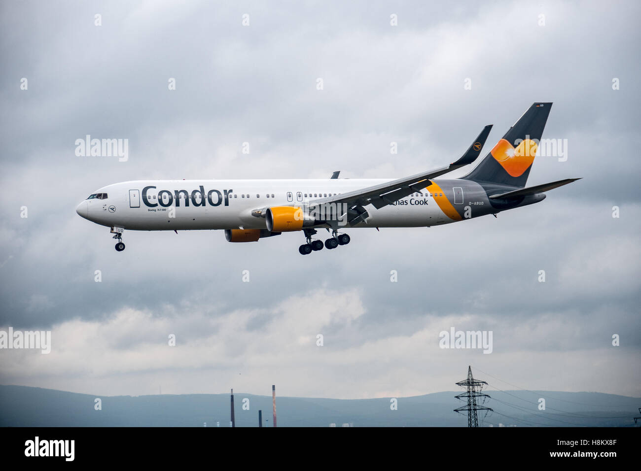 Frankfurt, Germany- An air plane in flight traveling out of the ...