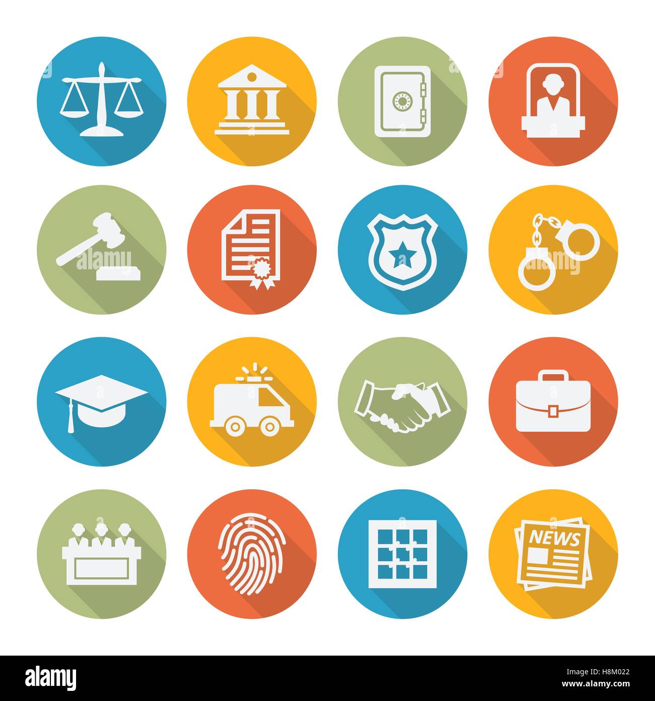 Law icons set in flat style on white background Stock Vector Image ...