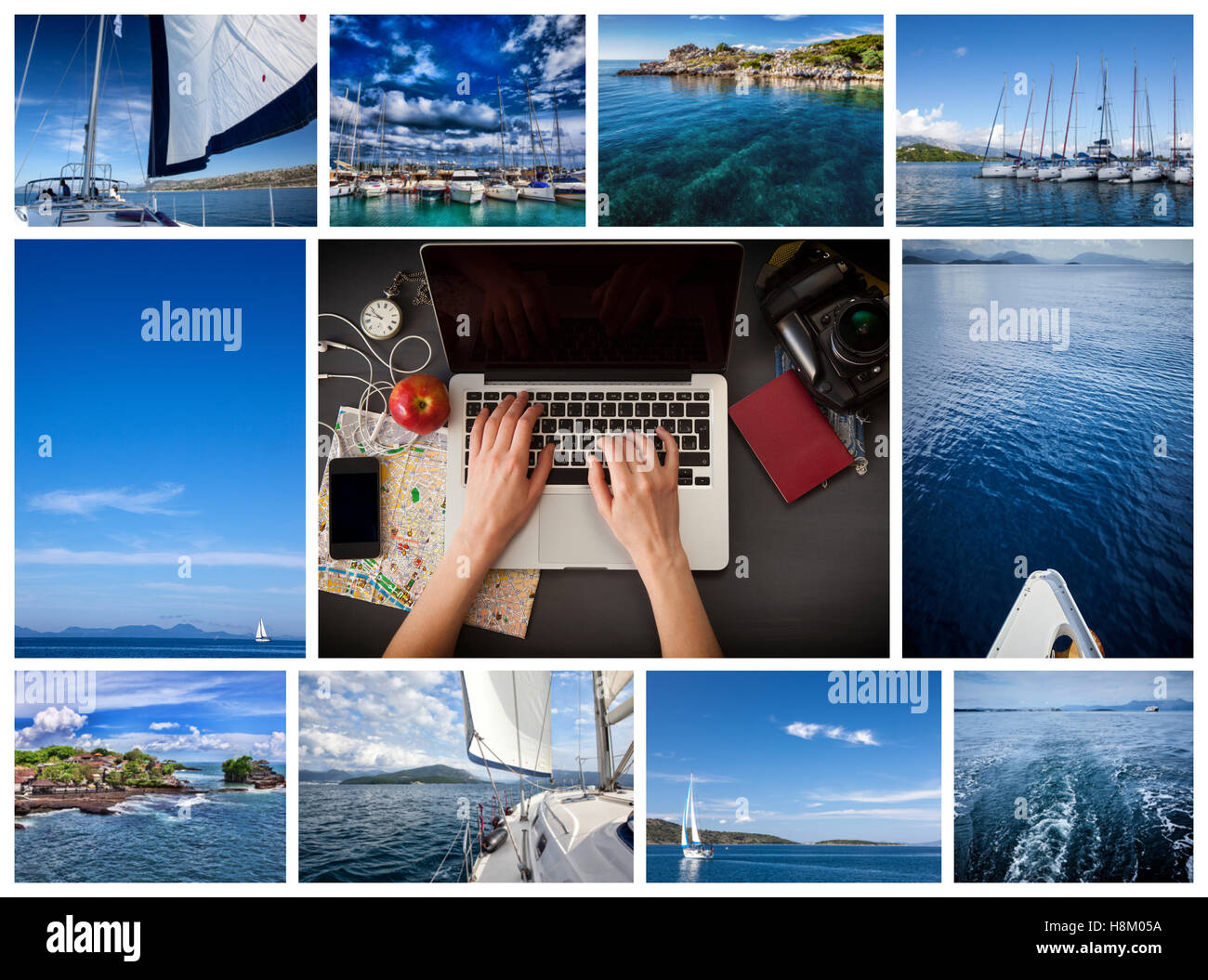 collage with yachts, boats. Nautical concept Stock Photo - Alamy