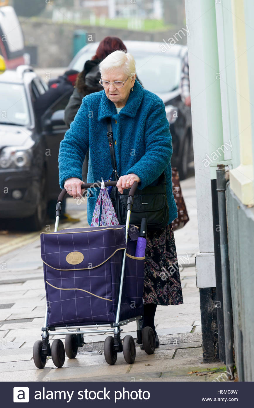 Old Woman Shopping Pushing Trolley High Resolution Stock Photography ...