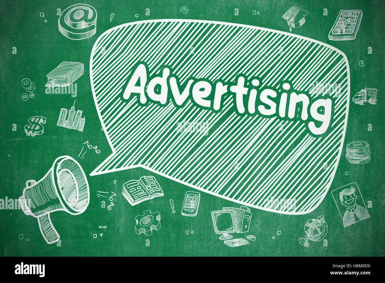 Advertising - Doodle Illustration on Green Chalkboard Stock Photo - Alamy