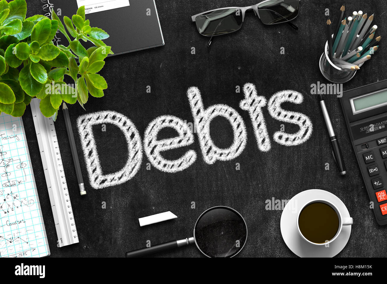 Debts Handwritten on Black Chalkboard. 3D Rendering Stock Photo - Alamy