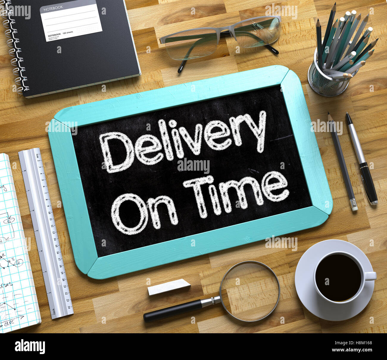 Delivery On Time Handwritten on Small Chalkboard. 3D Stock Photo - Alamy