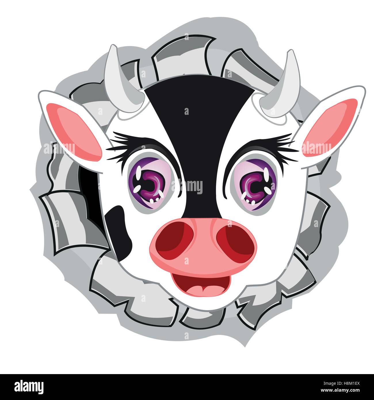 The Head animal cow in hole from metal.Vector illustration Stock Vector ...