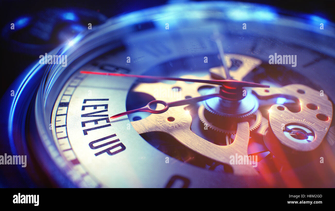 Level Up - Wording on Vintage Watch. 3D Render Stock Photo - Alamy