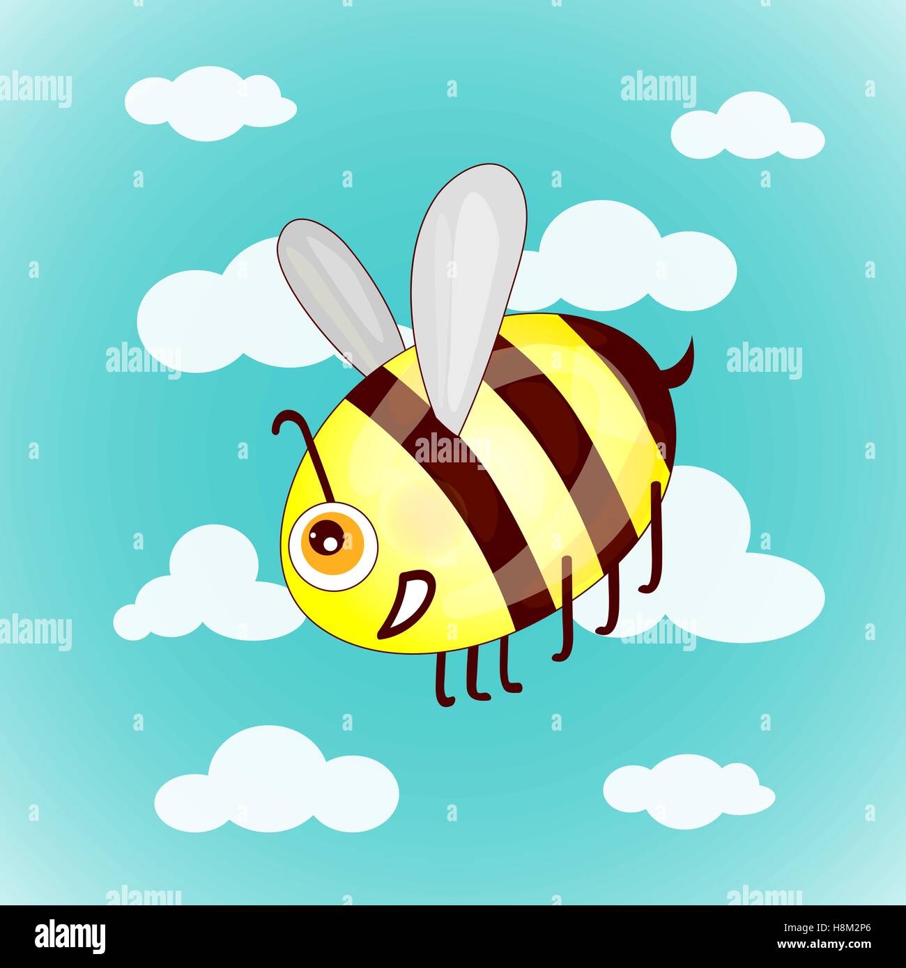 Cartoon cute bees on sky with clouds vector illustration Stock Vector ...