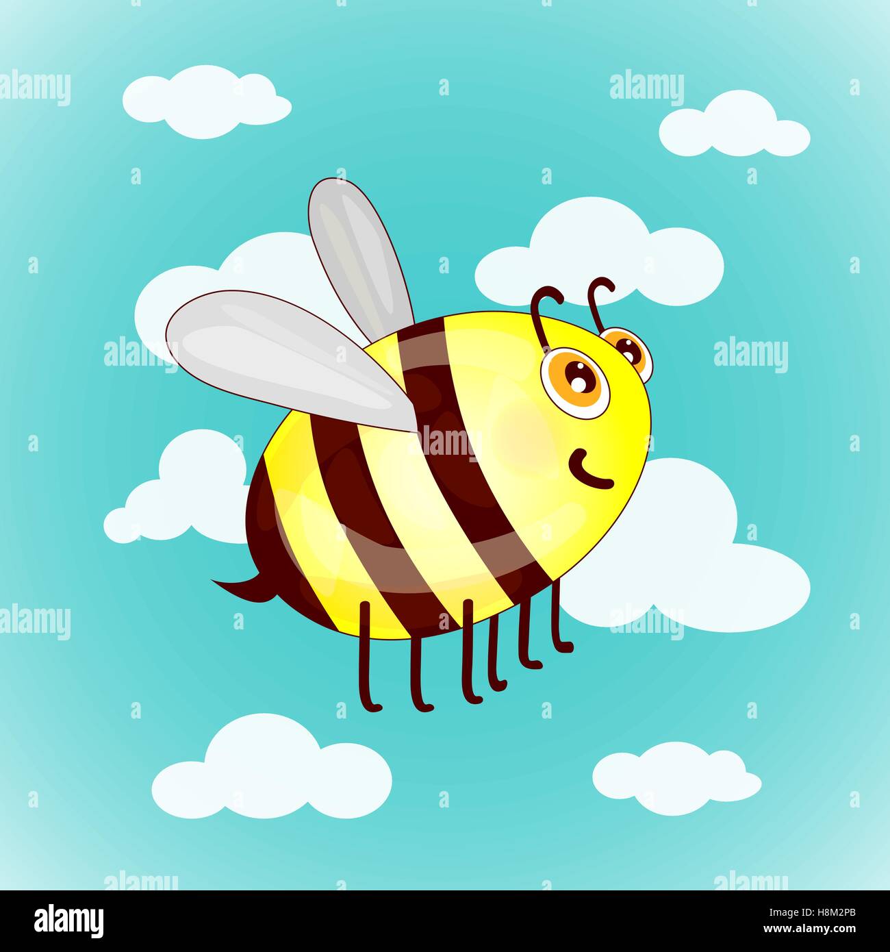 Cartoon cute bees on sky with clouds vector illustration Stock Vector ...