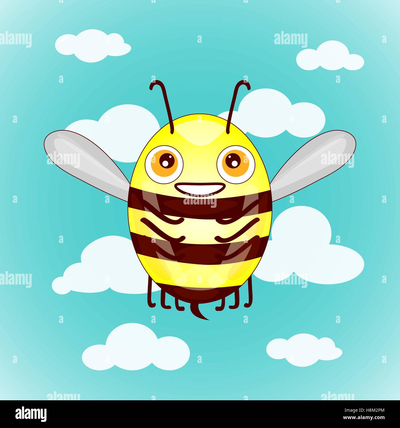 Cartoon cute bees on sky with clouds vector illustration Stock Vector ...