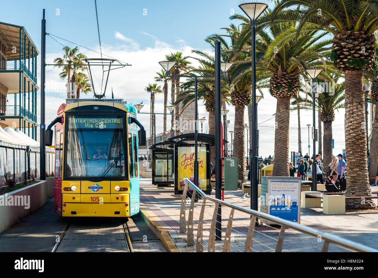 Adelaide, Australia - August 16, 2015: Tram at Moseley Square stop ...