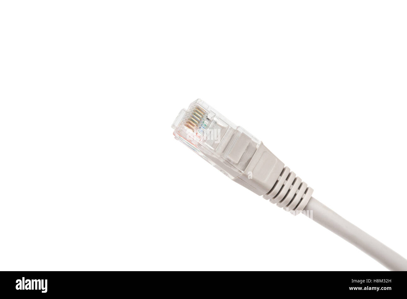 Gray computer ethernet cable isolated on white background, close-up ...