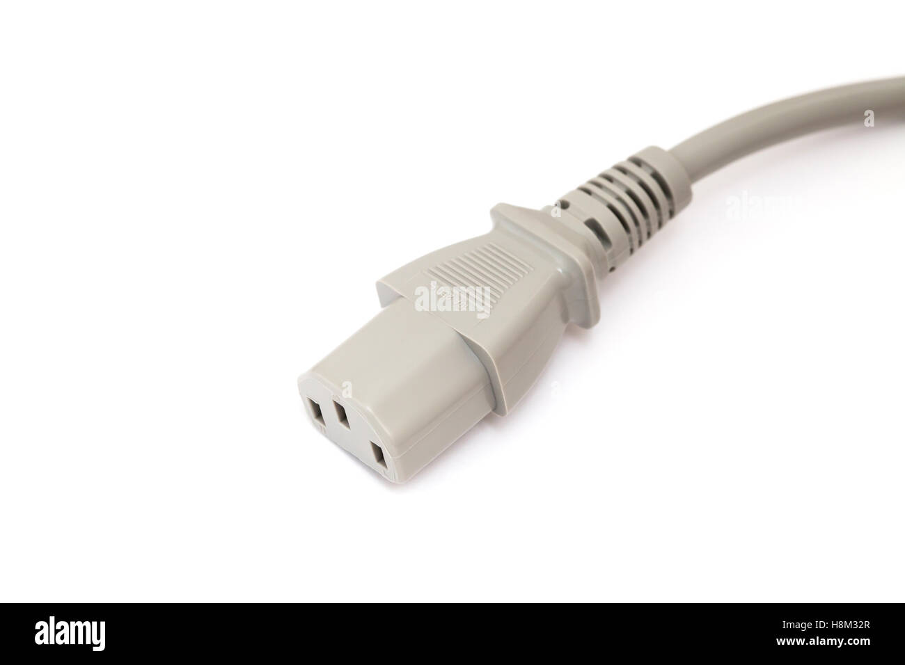 Gray computer power cable isolated on white background, close-up Stock ...