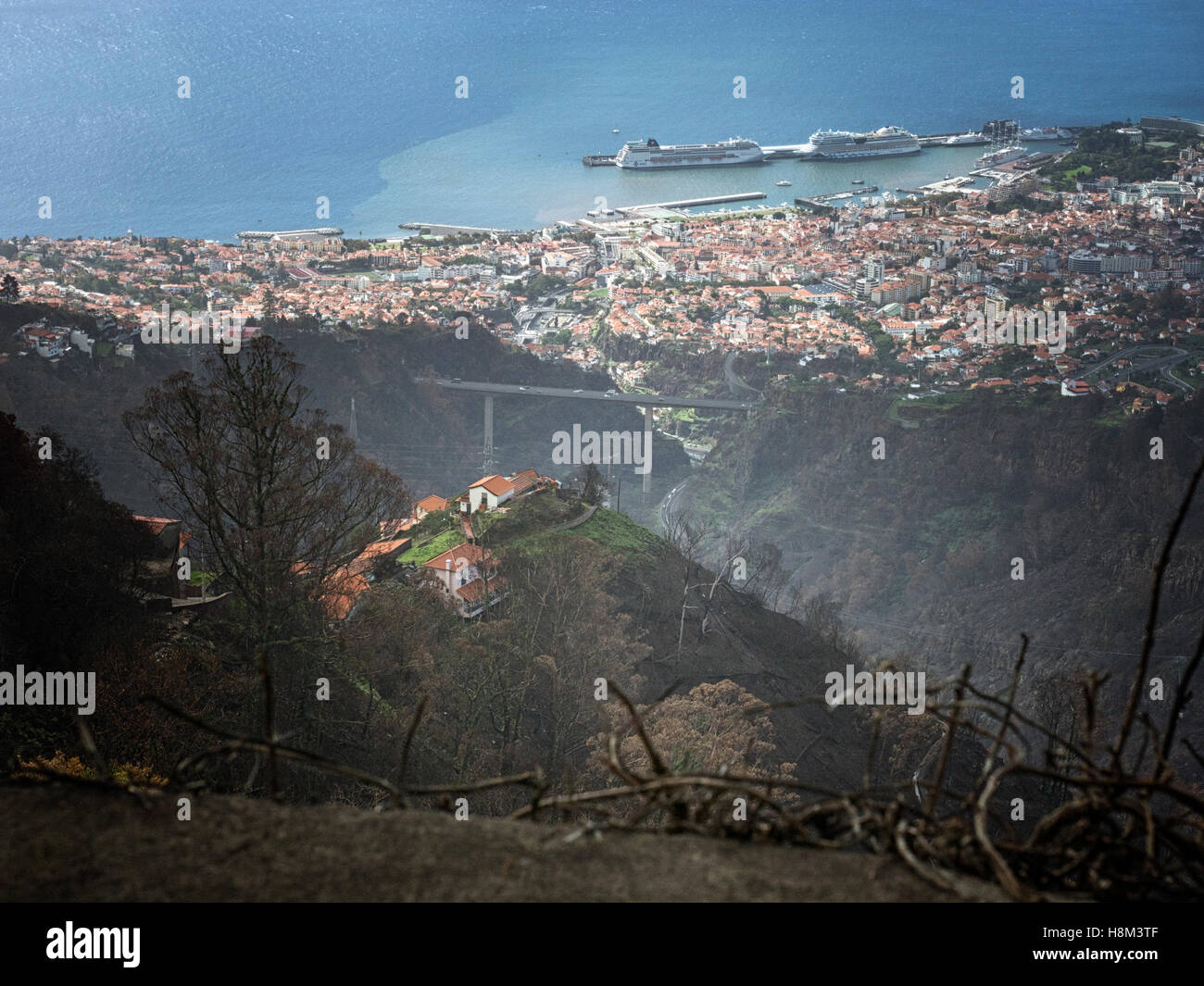 Damage from wildfires in August 2016 above the centre and port of ...