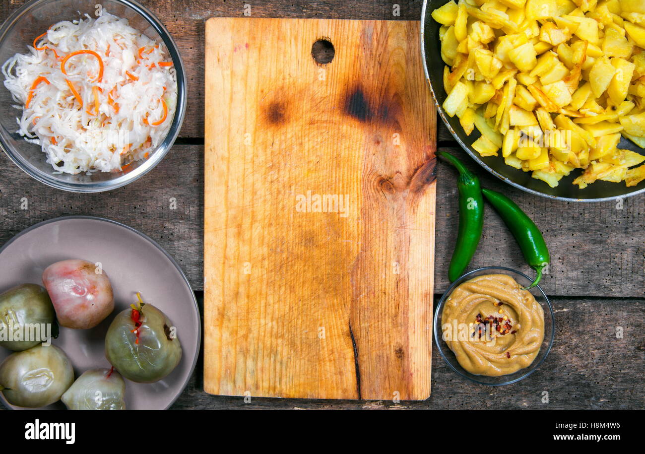 fried potatoes on table .top view Stock Photo - Alamy