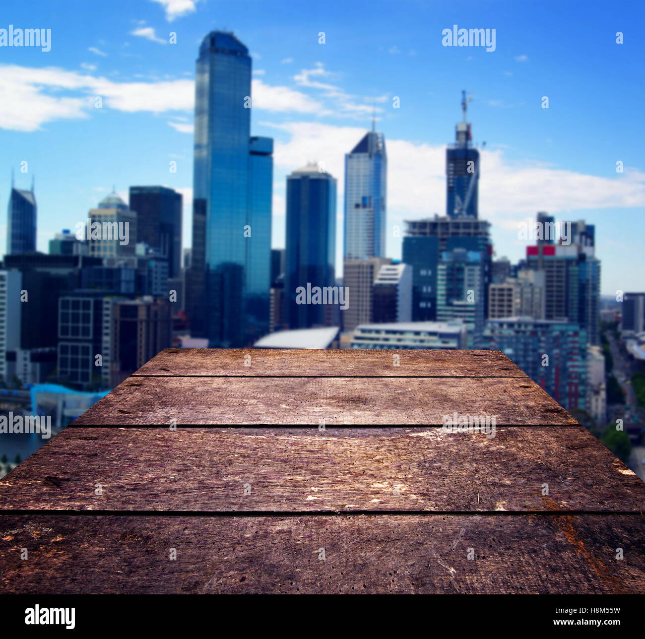 wood table surface and city Stock Photo - Alamy