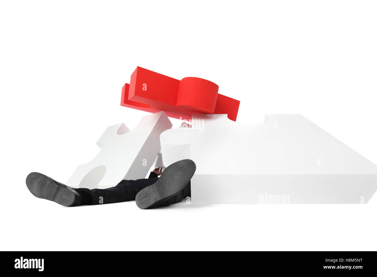 Business man with problems and stress concept isolated on white ...