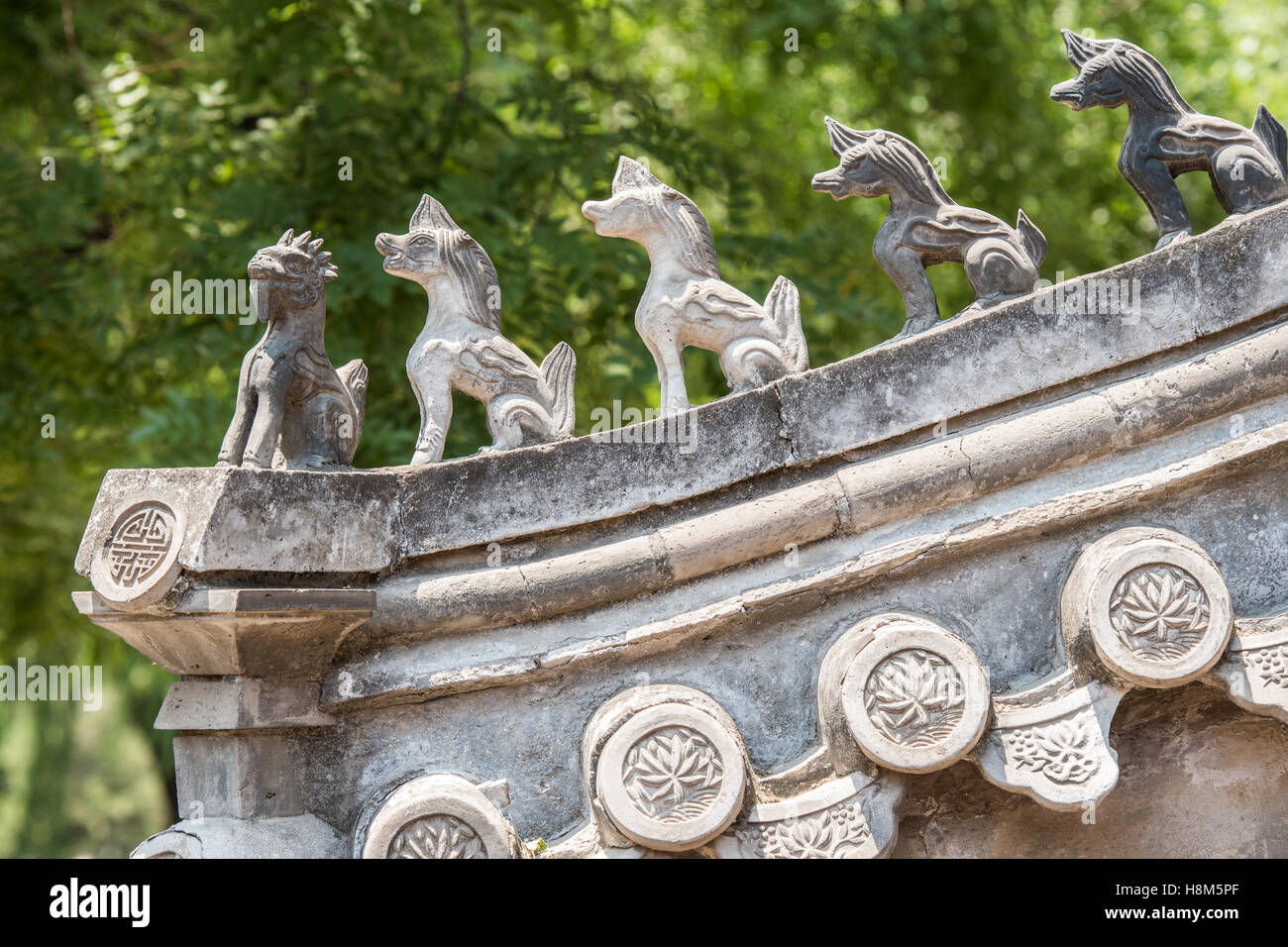 Beijing China - Detail of the ornamented carved foo dogs in the ...