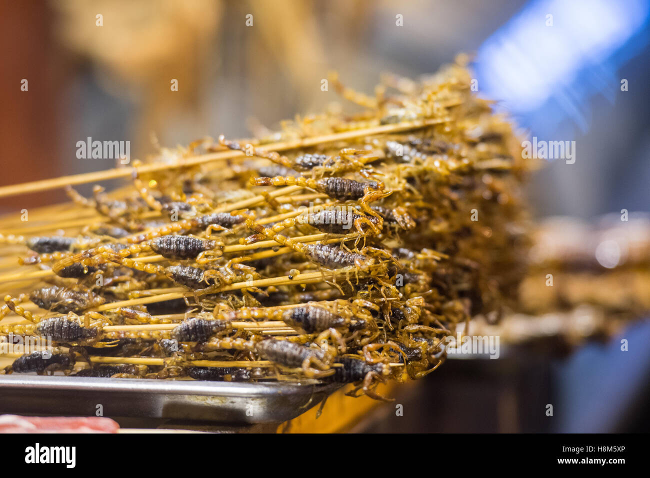 Beijing, China - Cooked scorpions on sticks for sale at the Donghuamen ...
