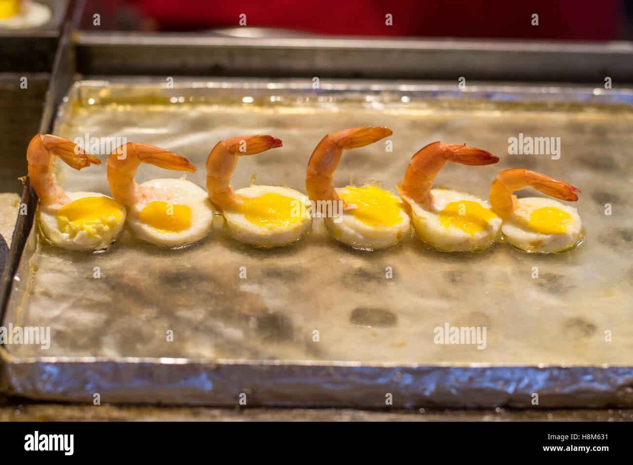 Beijing, China - Cooked shrimp for sale at the Donghuamen Snack Night ...