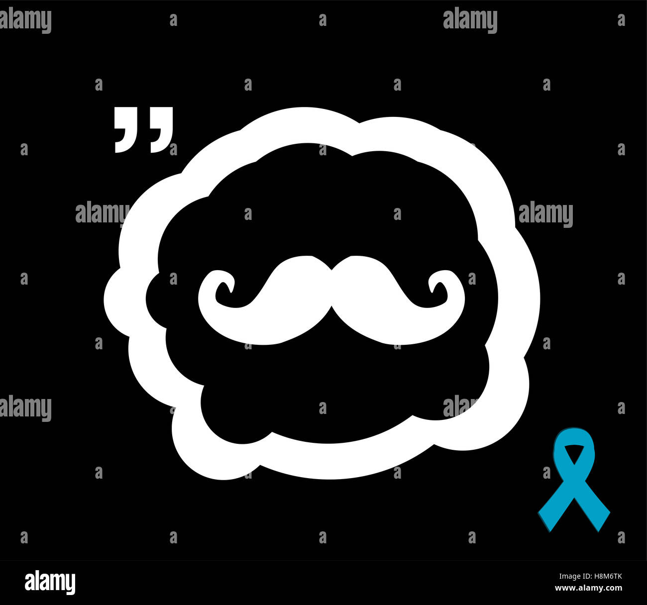 Prostate cancer ribbon awareness on black background. Light blue ribbon ...