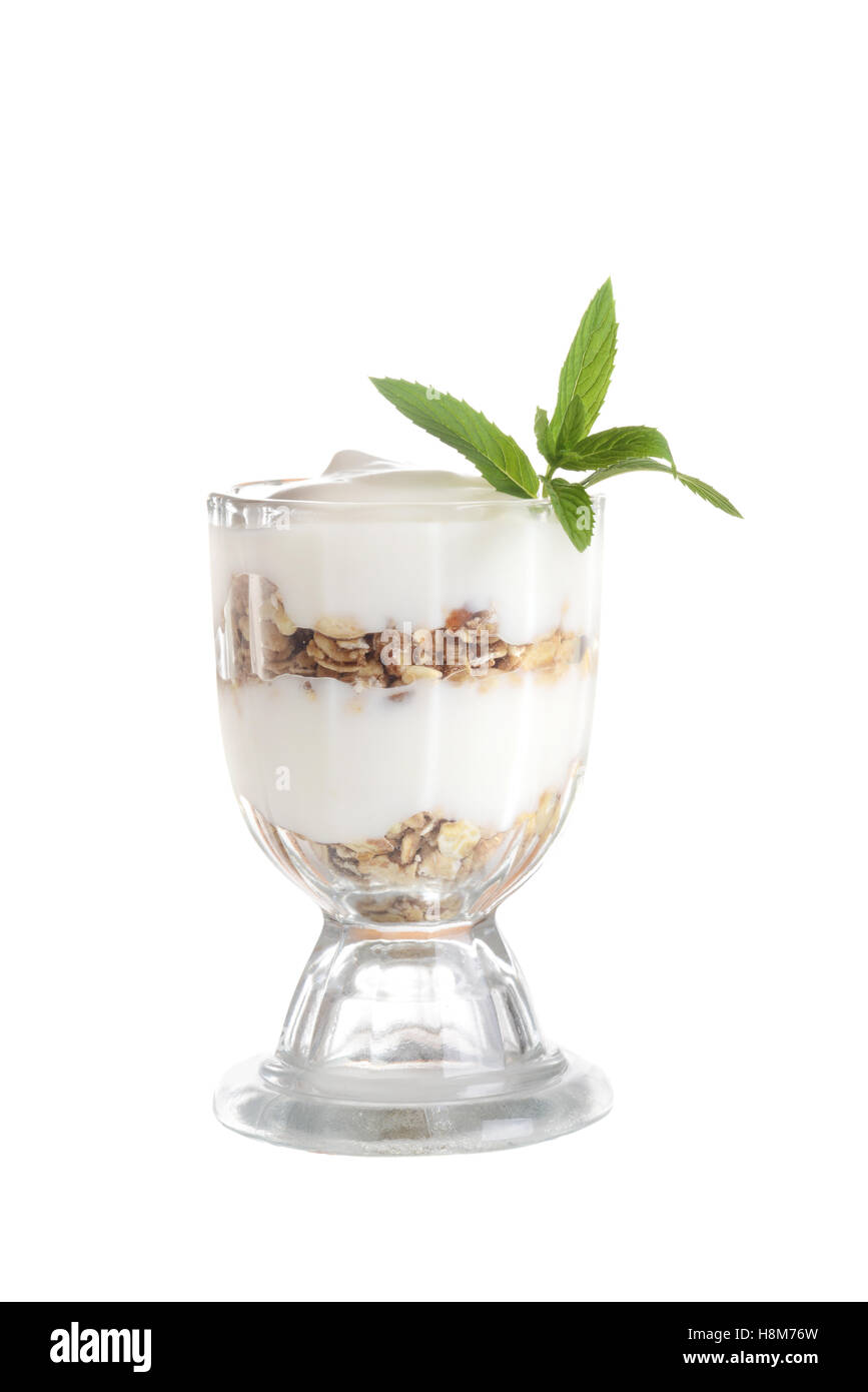 isolated vanilla parfait with granola and mint Stock Photo - Alamy