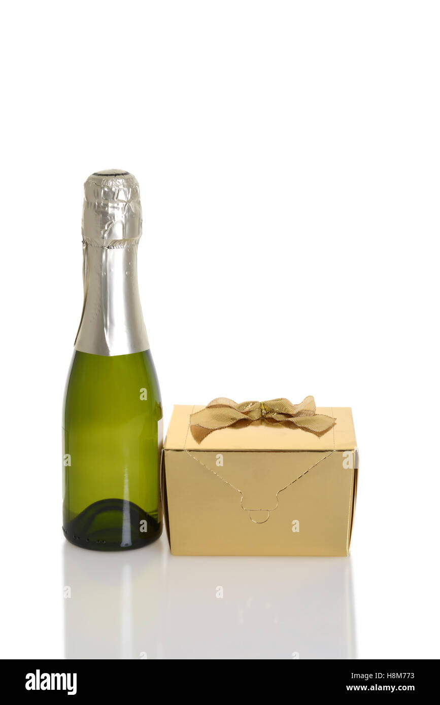 mini champagne with gold gift Stock Photo - Alamy